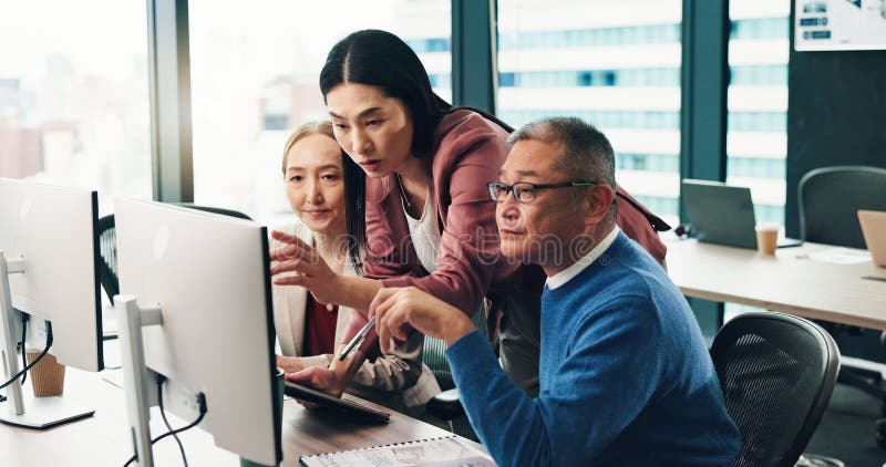 Group, Computer and Business People in Training, Coaching or Help with ...