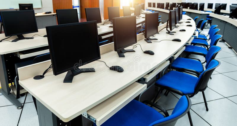 Computer in computer lab stock image. Image of furniture - 285344331