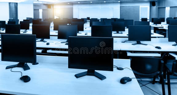 Group of computers in lab stock photo. Image of group - 288186396