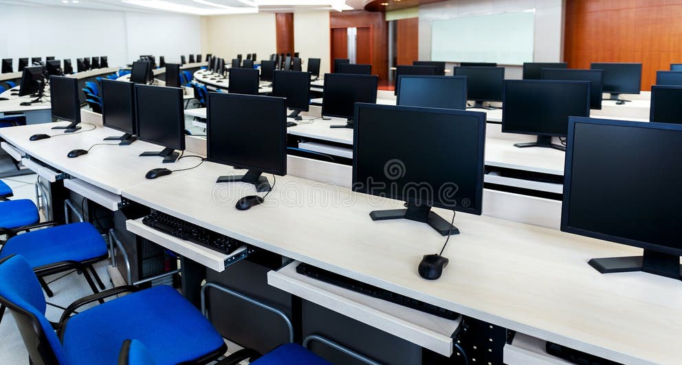 Group of Computers Neatly Placed in Lab Stock Photo - Image of compute ...