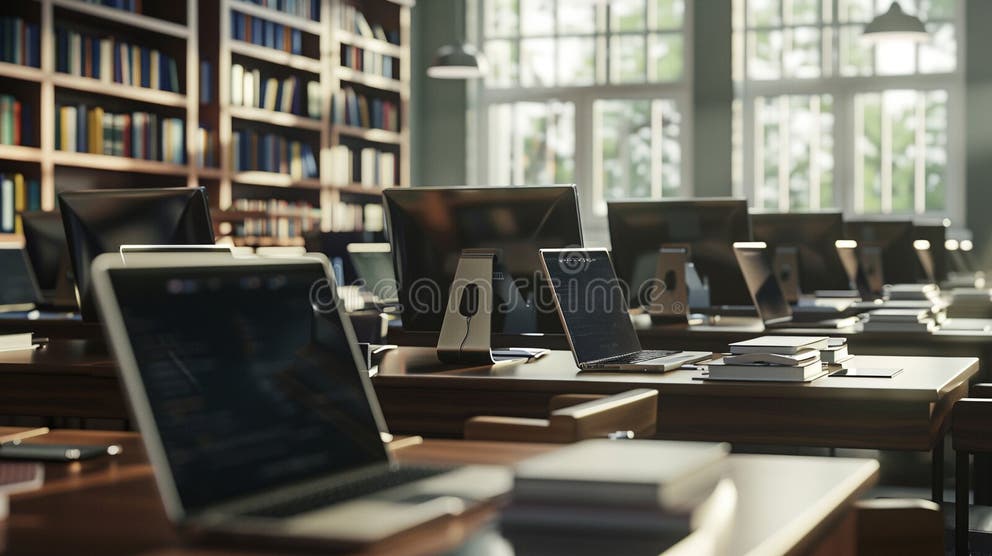Modern Library Computer Lab Workspace Digital Education Technology Data ...