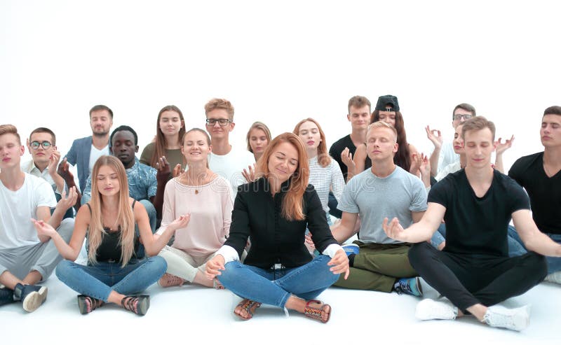Group of Concentrated Young People Sitting on the Floor. Stock Photo ...