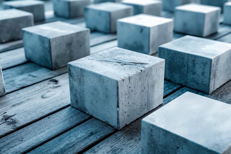 A Group of Concrete Blocks Sitting on Top of a Wooden Floor Stock Photo ...