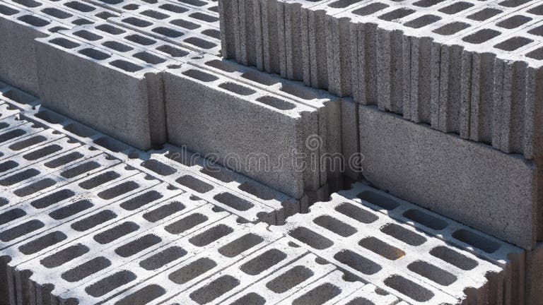 Group of Concrete Blocks Stacked in Construction Site Area, High Angle ...