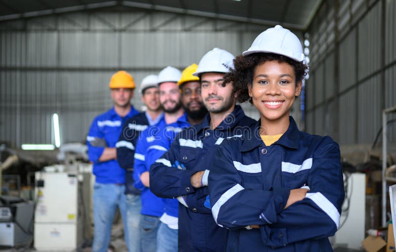Group of Confident Worker Team at Factory Stock Photo - Image of ...