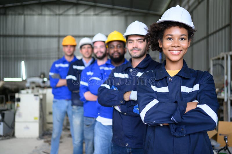 Group of Confident Worker Team at Factory Stock Photo - Image of ...