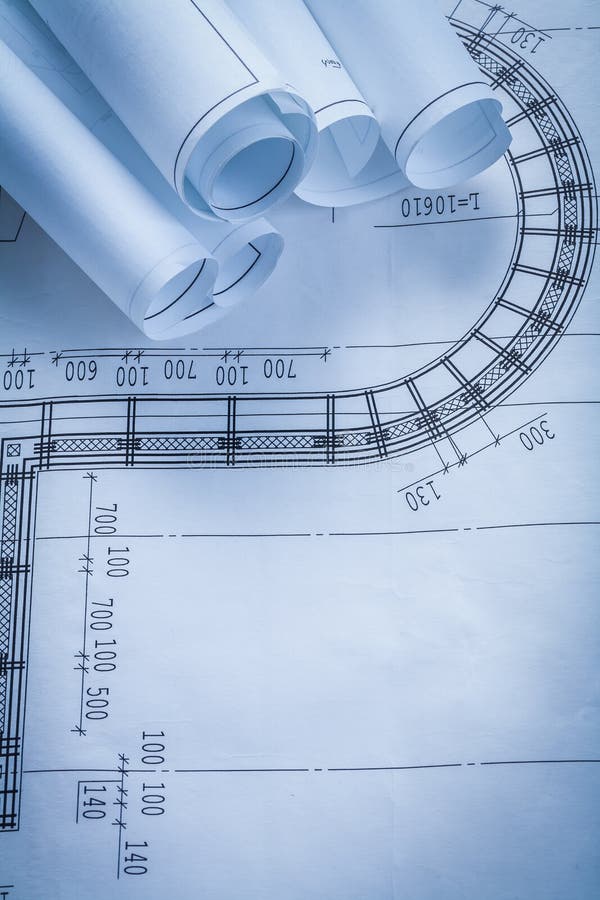Group of Construction Blueprints Building and Stock Photo - Image of ...