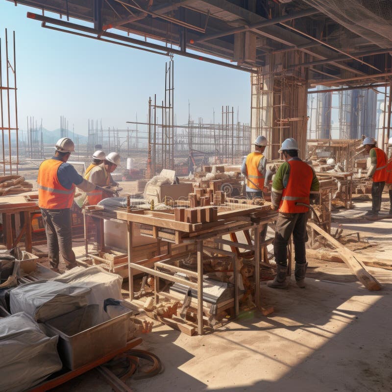 Group of Construction Engineers at Construction Site Working on ...