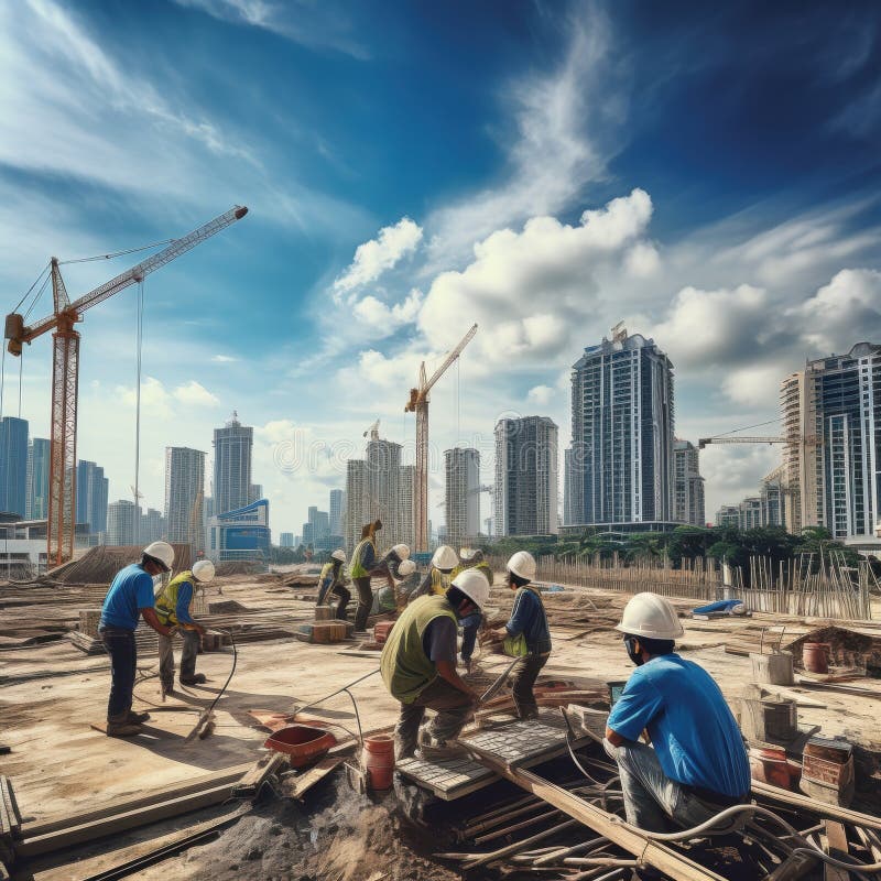 Group of Construction Engineers at Construction Site Working on ...