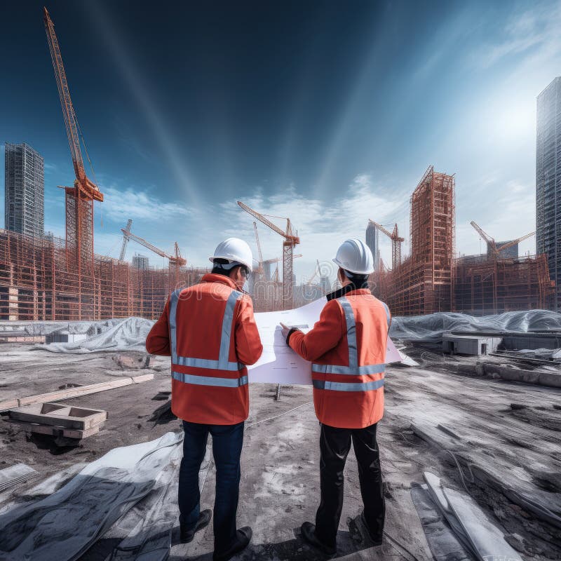 Group of Construction Engineers at Construction Site Working on ...