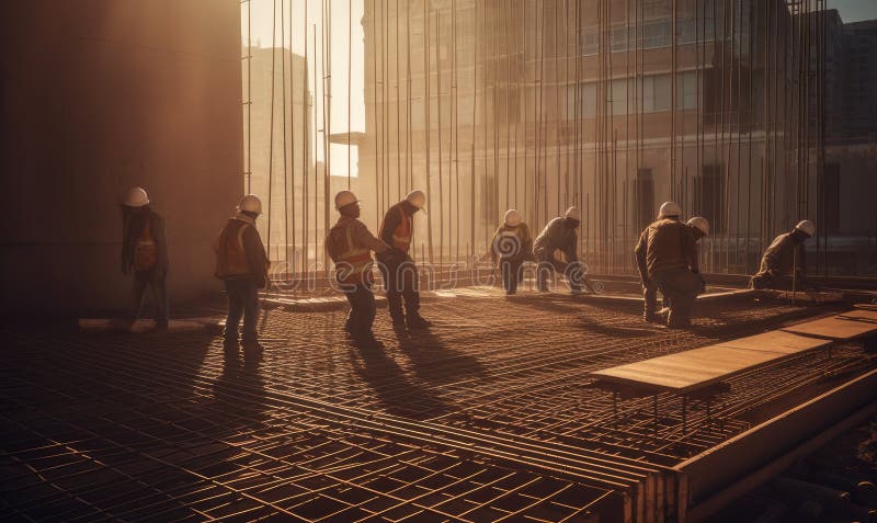 A Group of Construction Workers Building a Skyscraper Stock ...
