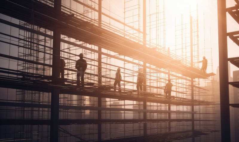 A Group of Construction Workers Building a Skyscraper Stock ...