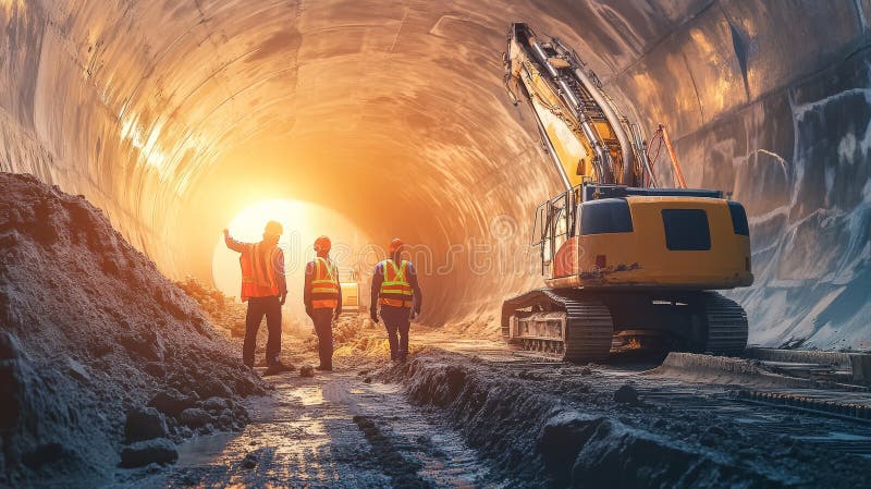 A Group of Construction Workers Diligently Working Together in a Tunnel ...