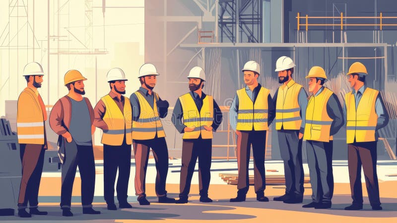 Group of Construction Workers Discussing Safety on Site Together Stock ...