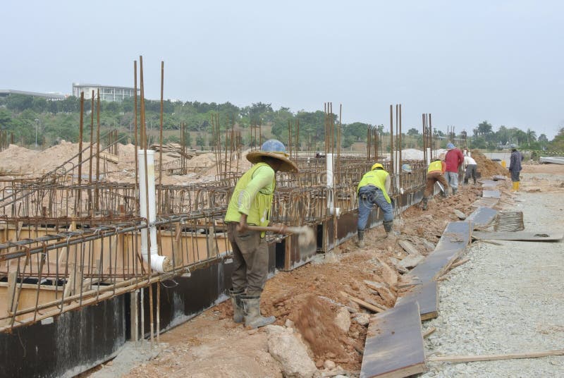 Group of Construction Workers Installing Ground Be Editorial ...