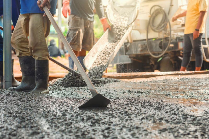 Group of Construction Workers are Laying Down Concrete Stock Image ...