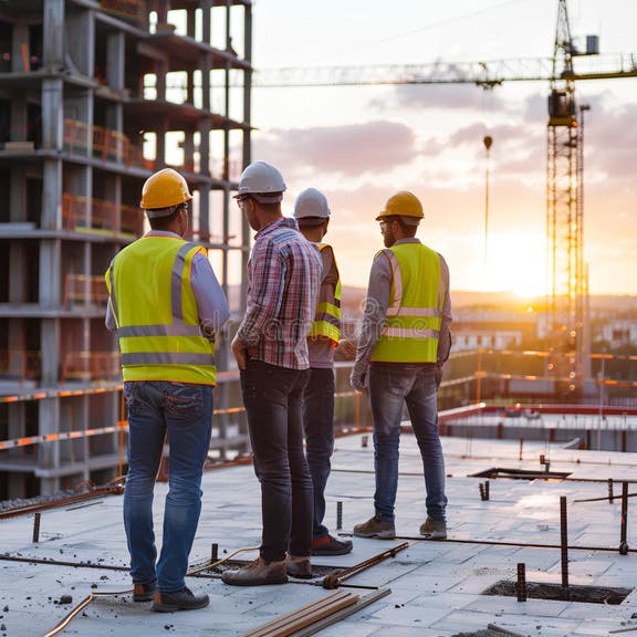 Group of Construction Workers in Safety Gear at a Construction Site ...