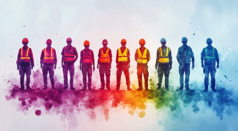 Group of Construction Workers in Safety Gear Standing in a Colorful ...