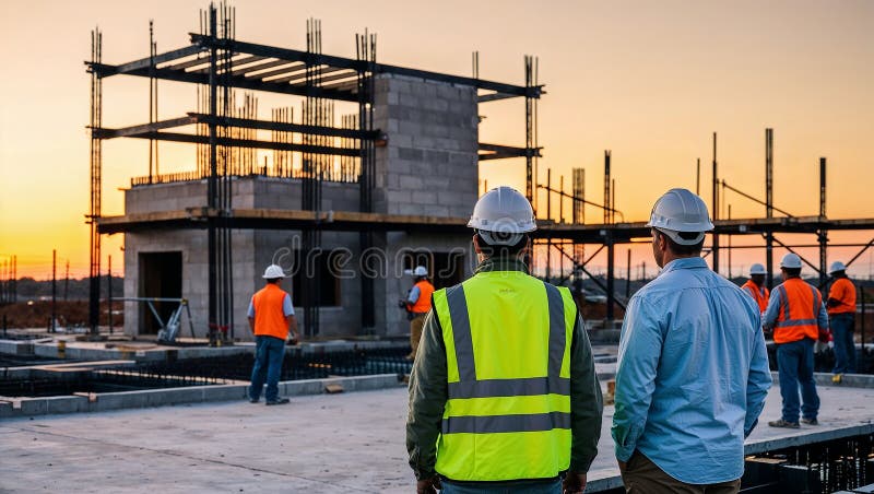 Group of Construction Workers are Standing on a Building Site Stock ...