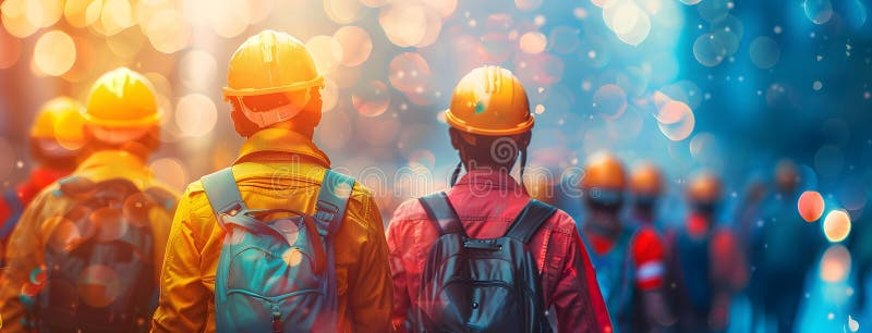 Group of Construction Workers Walking Stock Illustration - Illustration ...