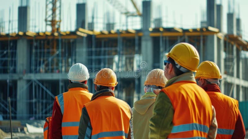 A Group of Construction Workers Wearing Orange Vests Stock Illustration ...