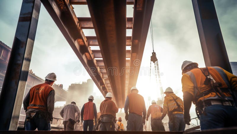 Group of Construction Workers Working on the Bridge at Construction ...
