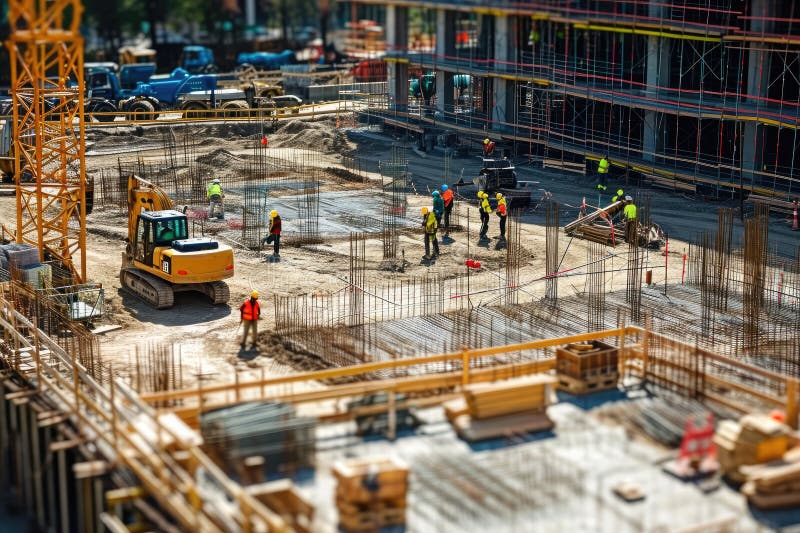 A Group of Construction Workers Working on a Construction Site, a Group ...