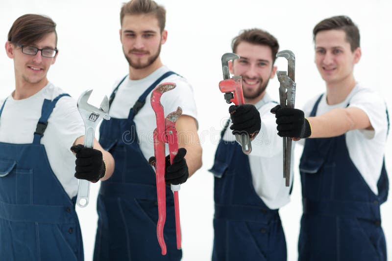 Group of Construction Workers with Working Tools Stock Image - Image of ...
