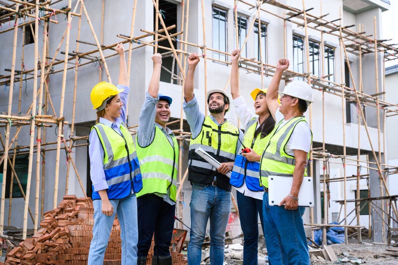 Group of Contractors, Engineers and Formats in Safety Vests with ...