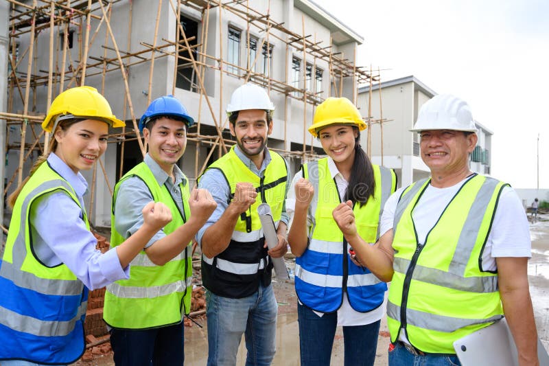 Group of Contractors, Engineers and Formats in Safety Vests with ...