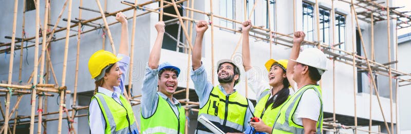 Group of Contractors, Engineers and Formats in Safety Vests with ...