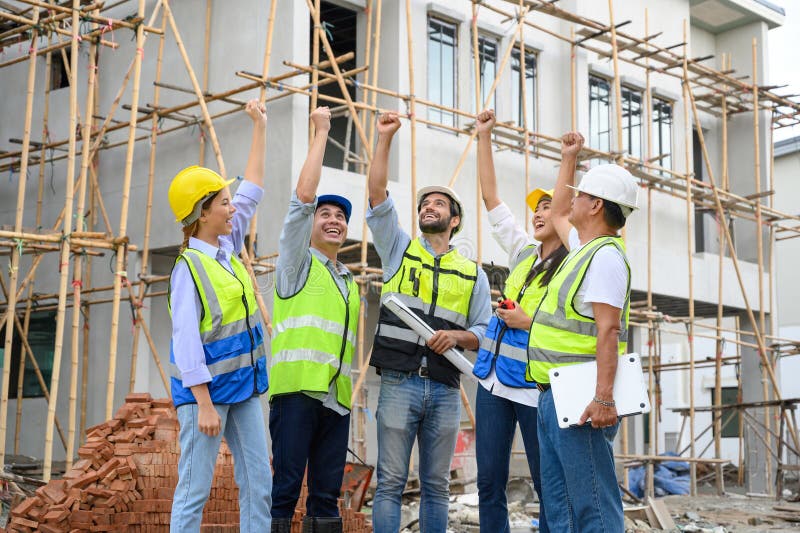 Group of Contractors, Engineers and Formats in Safety Vests with ...