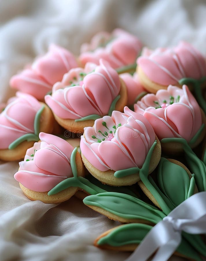A Group of Cookies Featuring White and Green Icing, Topped with a White ...
