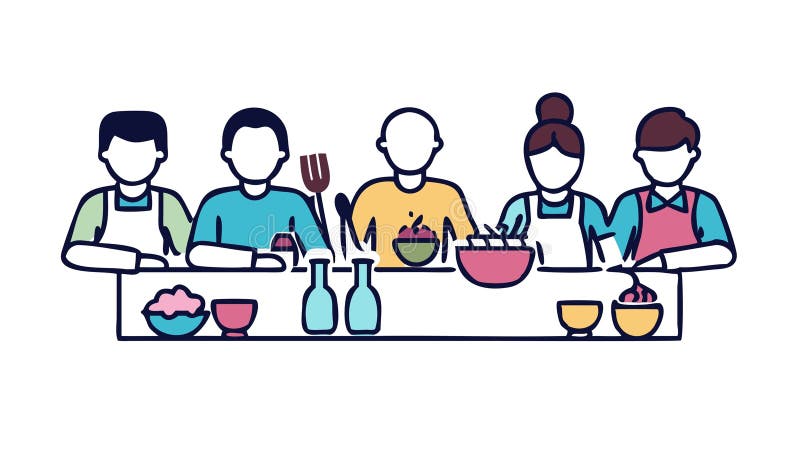 Group Cooking or Dining Together, Culinary and Social Activity, Vector ...