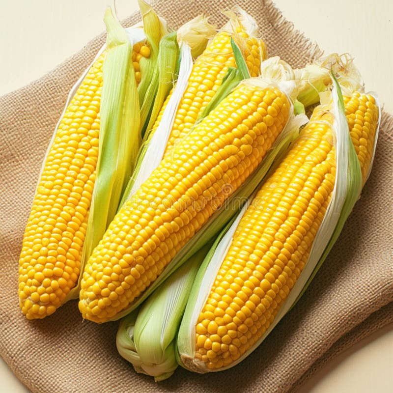 Group of Corn on a Brown Cloth Bag, Side View Stock Illustration ...