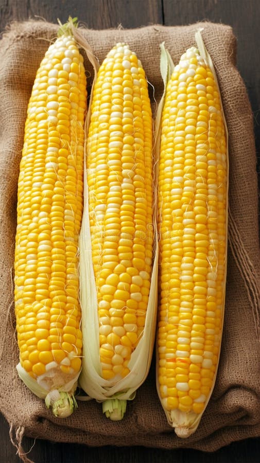 Group of Corn on a Brown Cloth Bag, Side View Stock Illustration ...