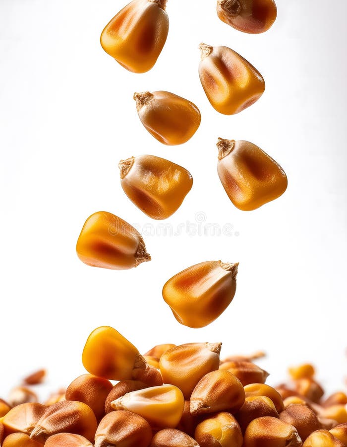 Group of Corn Grains Falling Freely Falling Freely on White Background ...