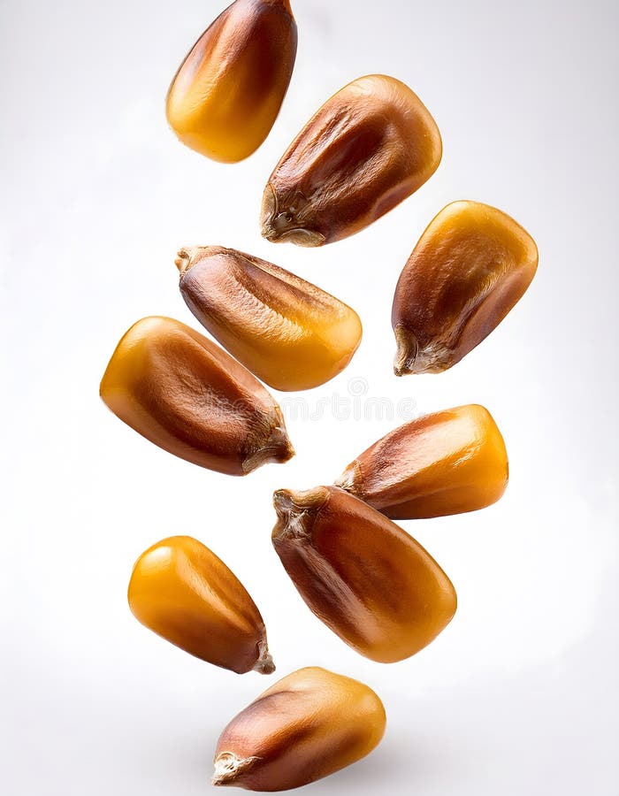 Group of Corn Grains Falling Freely Falling Freely on White Background ...