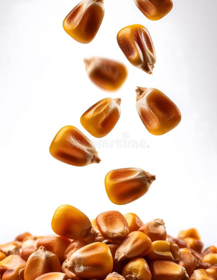 Group of Corn Grains Falling Freely Falling Freely on White Background ...
