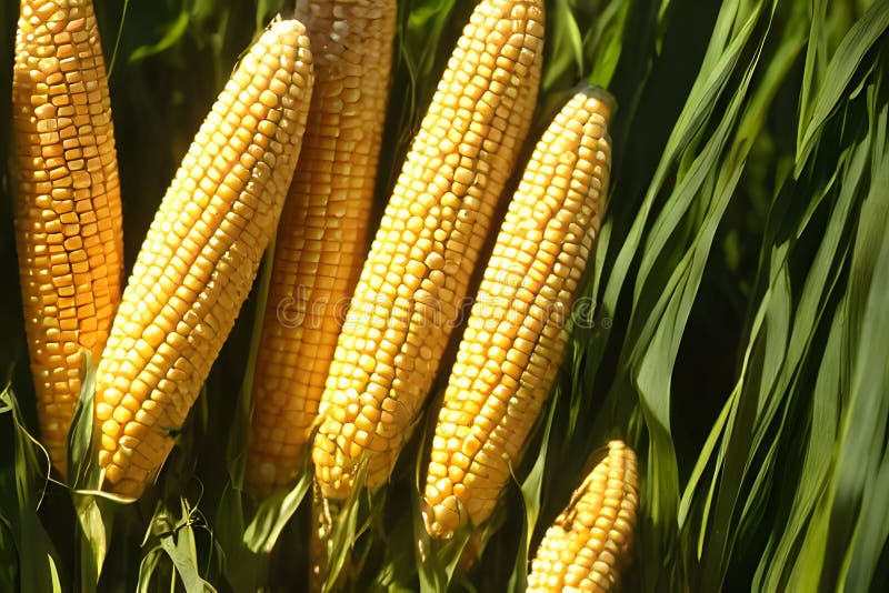 Group of Corn with Green Leaves on a Sunny Day Stock Image - Image of ...