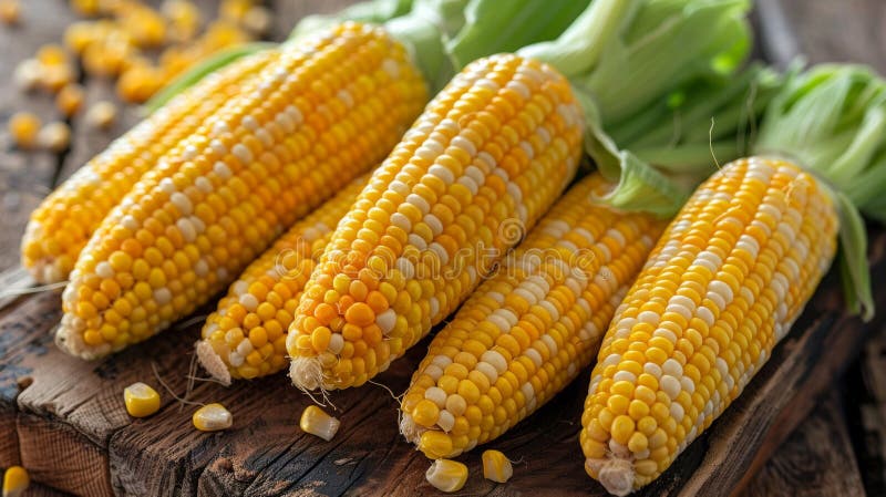 A Group of Corn on a Wooden Cutting Board with Some Kernels Missing, AI ...