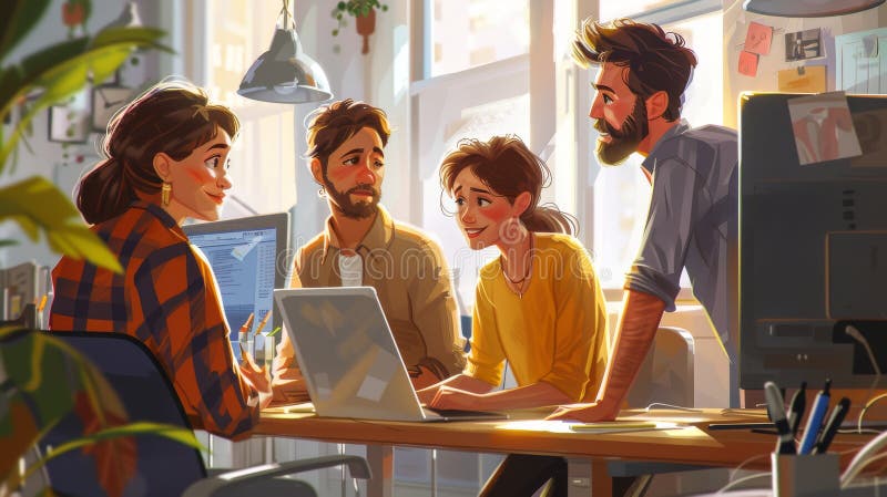 Group of Coworkers Collaborating in an Office, with Natural Expressions ...