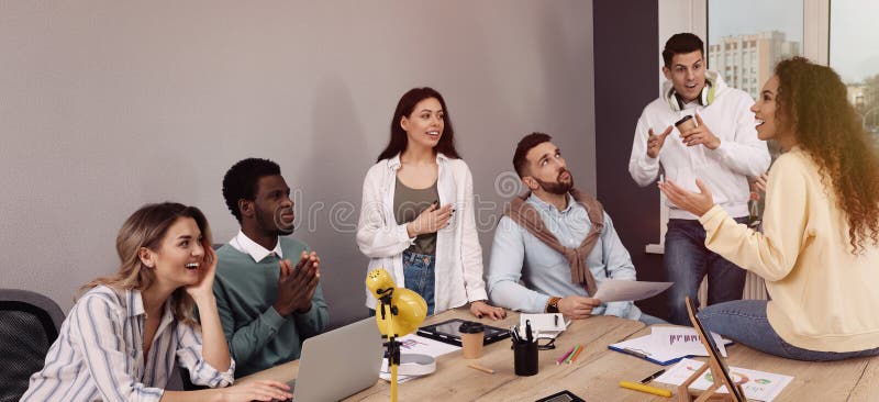 Group of Coworkers Together in Office. Banner Design Stock Photo ...