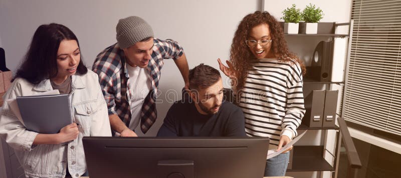 Group of Coworkers Together in Office. Banner Design Stock Photo ...