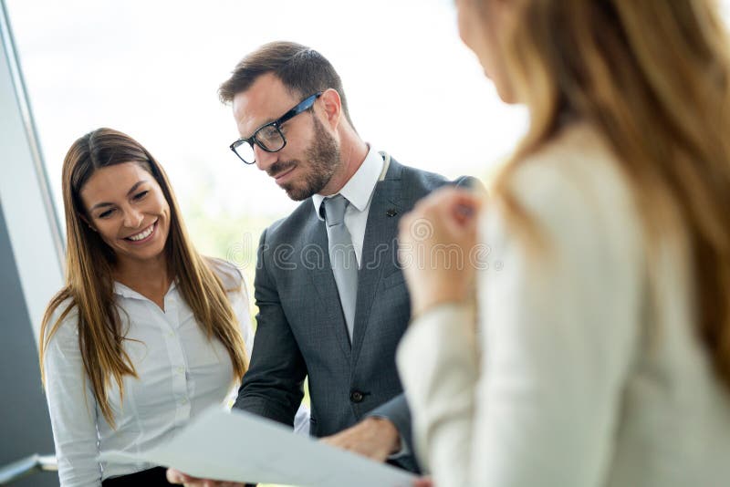 Group of Coworkers Working Together on Business Project in Modern ...