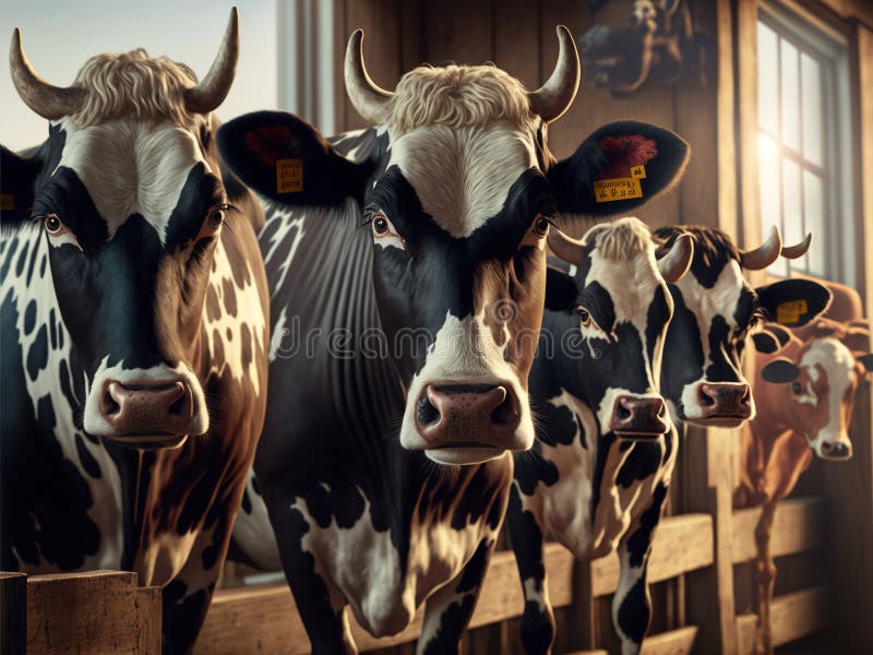 Group of Cows in Farm. Generative AI Stock Illustration - Illustration ...