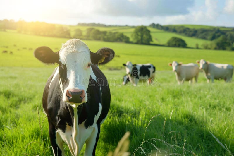 Dairy Farm with Cows Being Milked, Milk Being Processed, and Workers ...