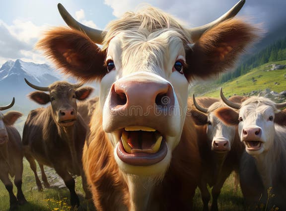 A Group of Cows in a Meadow Stock Image - Image of green, cute: 289749719