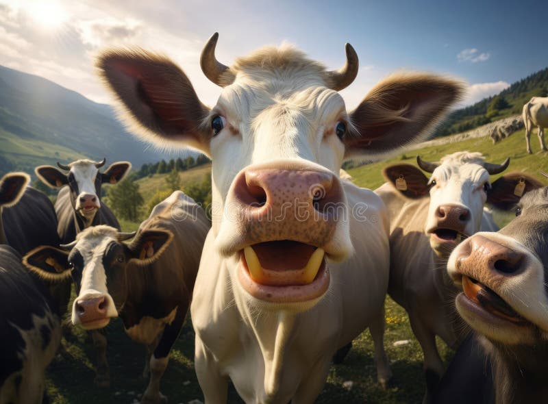 A Group of Cows in a Meadow Stock Image - Image of field, cute: 289774159