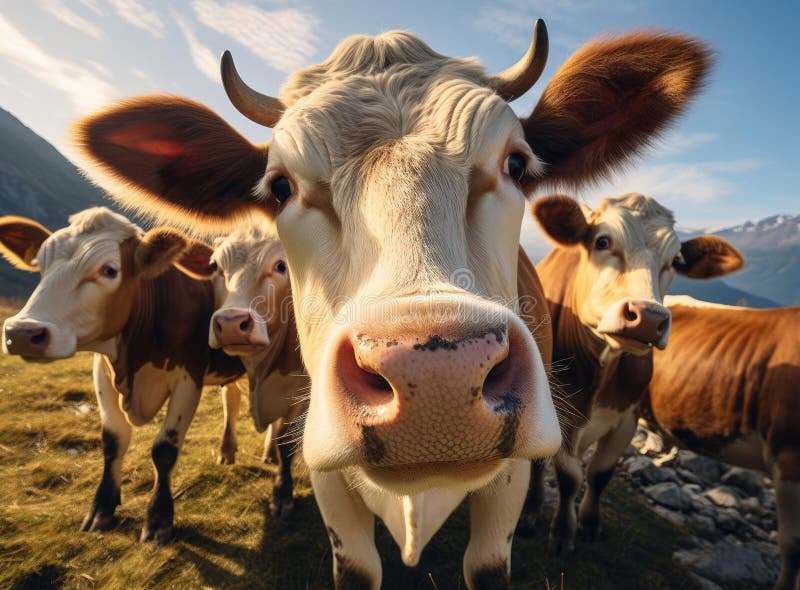 A Group of Cows in a Meadow Stock Illustration - Illustration of cute ...